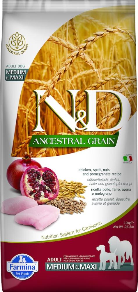 Can Adult Med/Max Huhn 12kg Farmina ND Ancestral Grain / Trockenfutter ...